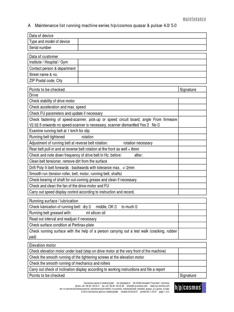 HP COSMOS Maintenance Checklist(Pulsar, Quasar) | PDF | Computer ...