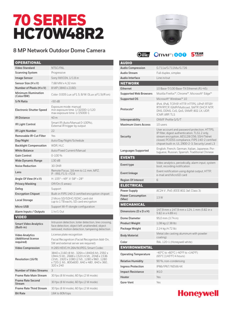 HBT SEC 70SeriesAI Camera HC70W48R2 DS US EN - Product - Data - Sheet ...