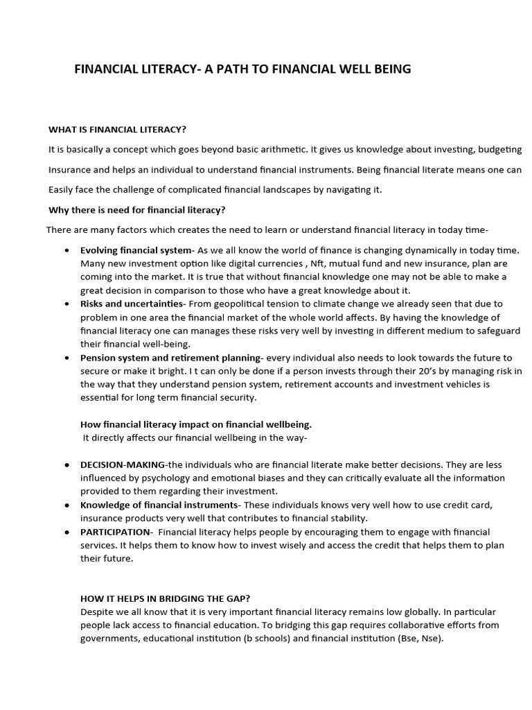 Financial Literacy | PDF | Financial Literacy | Well Being