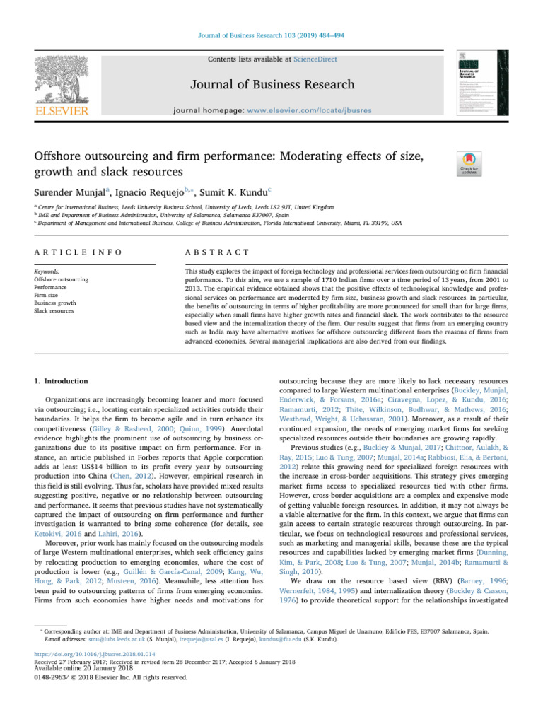 Financial Slack - Offshore Outsourcing and Firm Performance ...