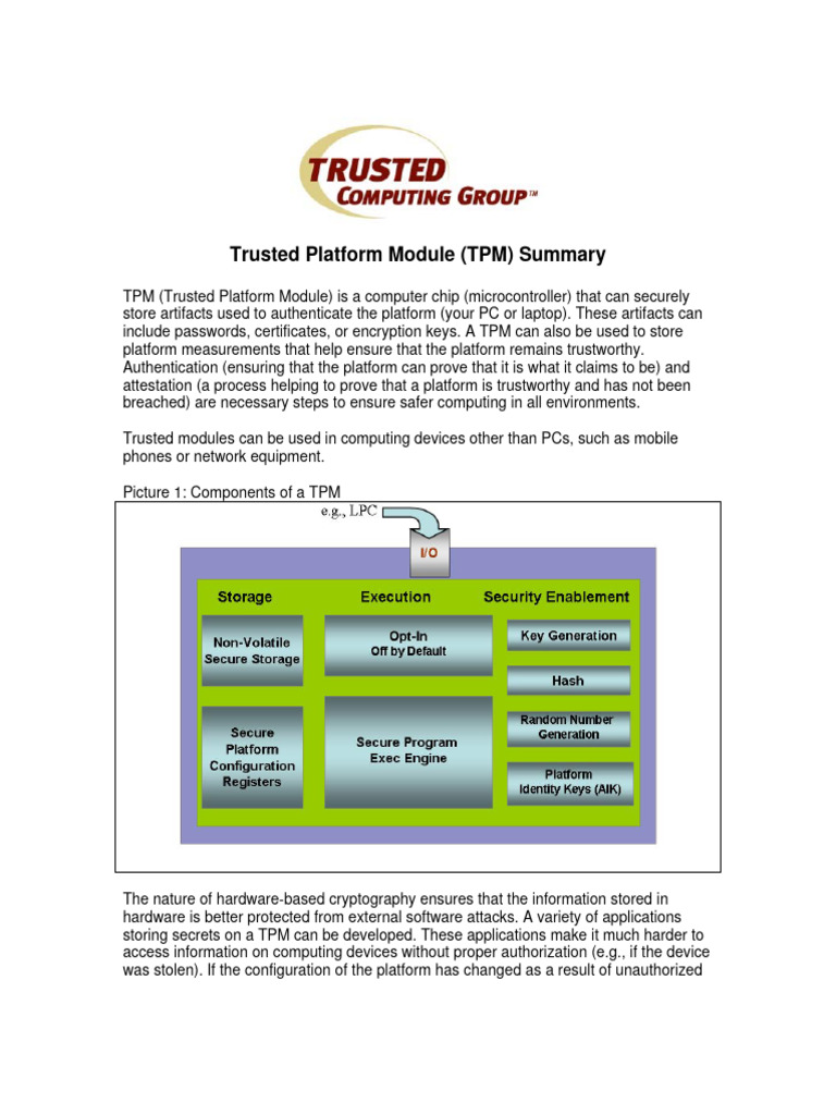 Trusted Platform Module Summary - 04292008 | PDF | Trusted Computing ...