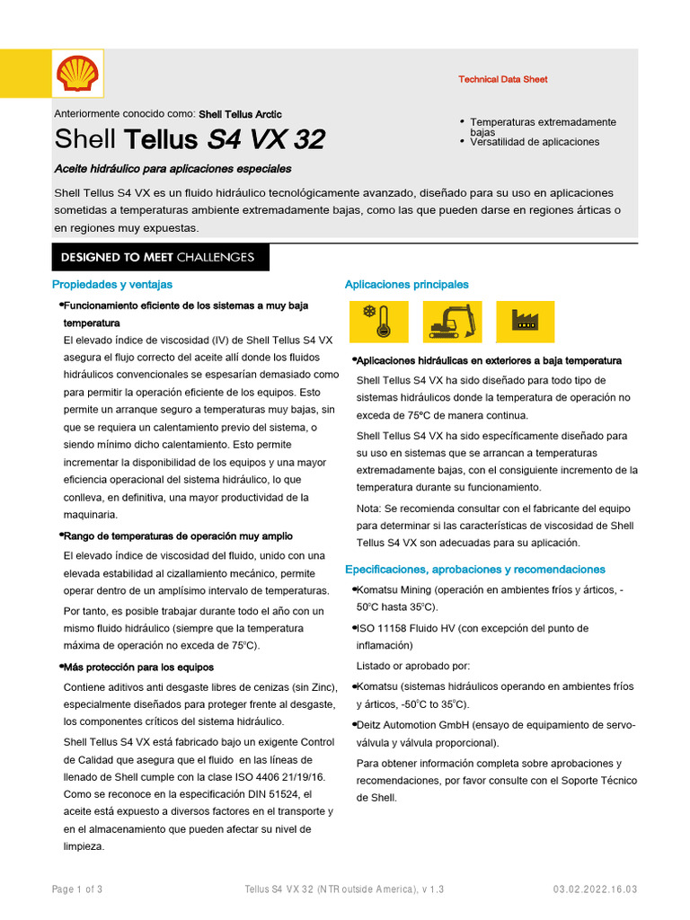 Shell Tellus S4 VX 32: Aceite Hidráulico Especial | PDF