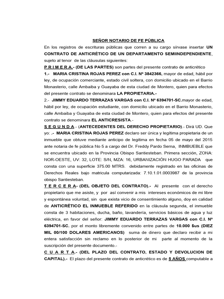 Contrato de Anticretico | PDF