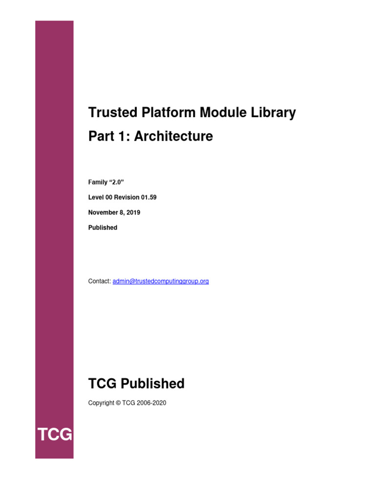 TCG TPM2 r1p59 Part1 Architecture Pub | PDF | Encryption | License