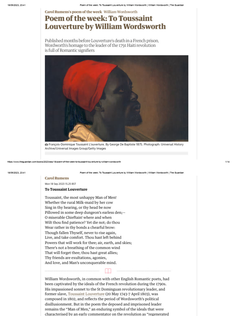 Poem of The Week - To Toussaint Louverture by William Wordsworth ...