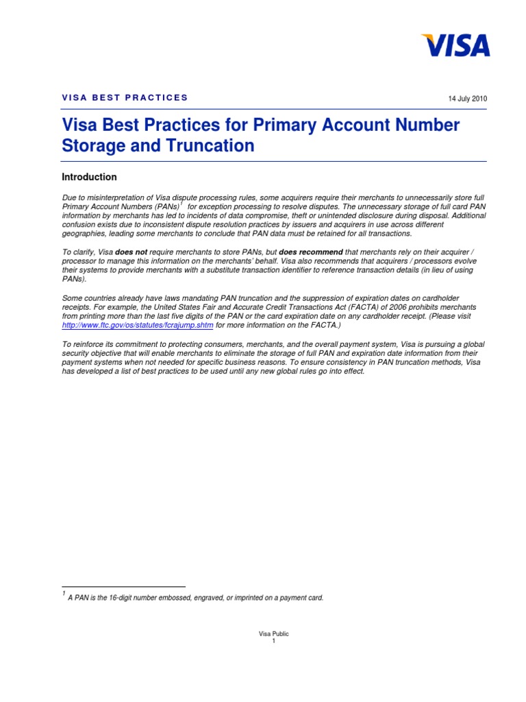 PAN Truncation Best Practices | PDF | Visa Inc. | Payment Card Industry ...