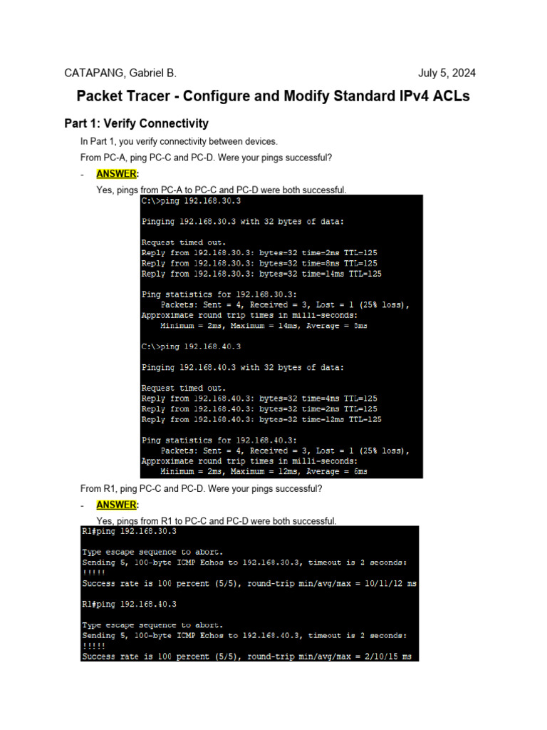 Configuring Standard ACLs | PDF | Internet Protocols | Router (Computing)