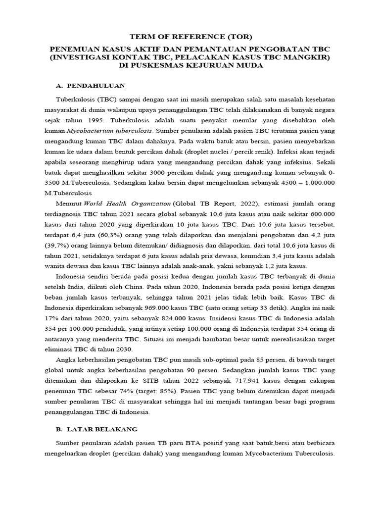 TOR Penemuan Kasus Aktif Dan Pemantauan Obat TBC 2025 | PDF