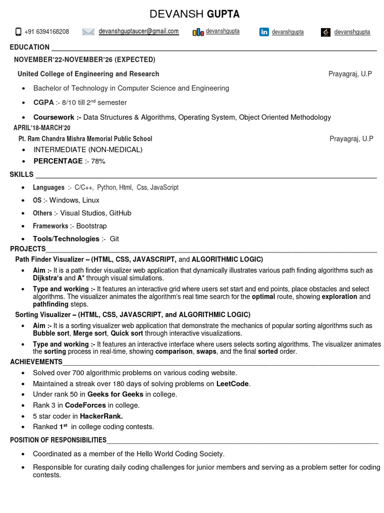 Devansh Resume | PDF | Computer Programming | Java Script