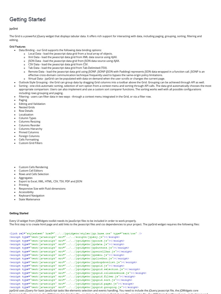JQXGrid Documentation | PDF | Java Script | Json