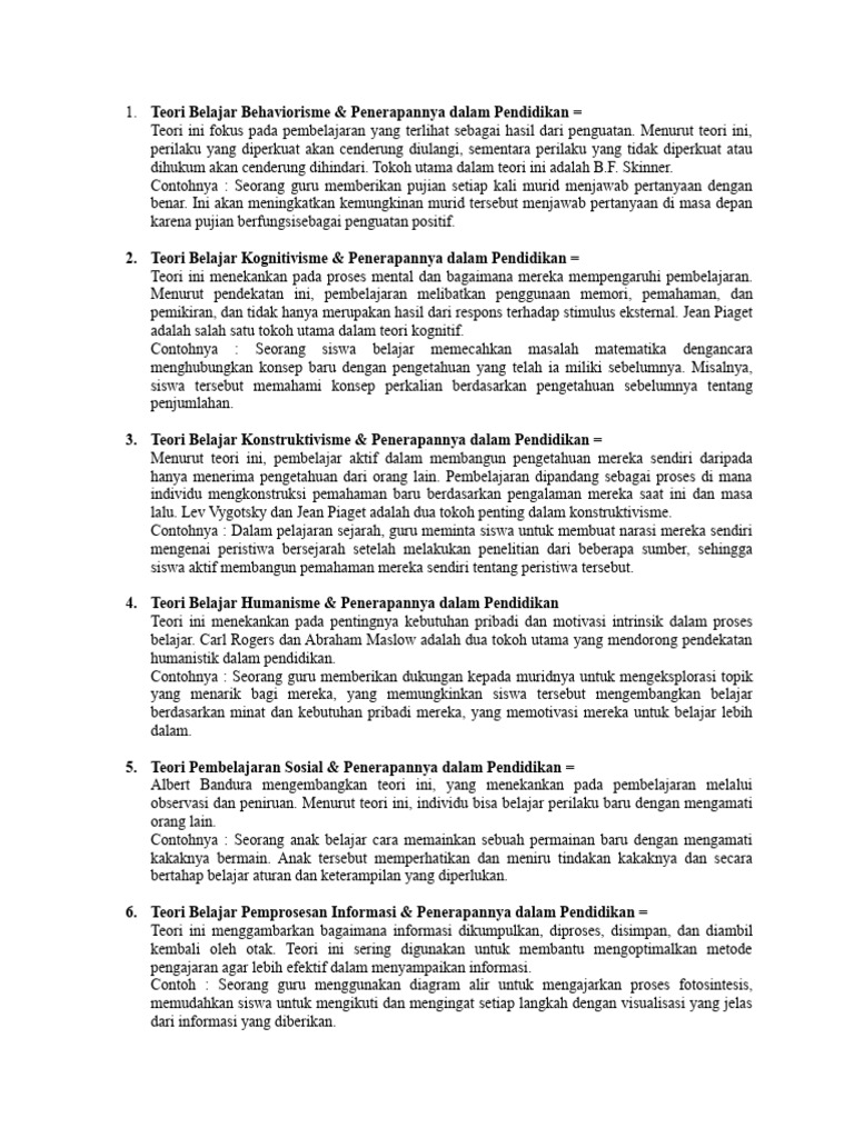 Teori Belajar Behaviorisme | PDF | Karier & Perkembangan | Pengembangan ...