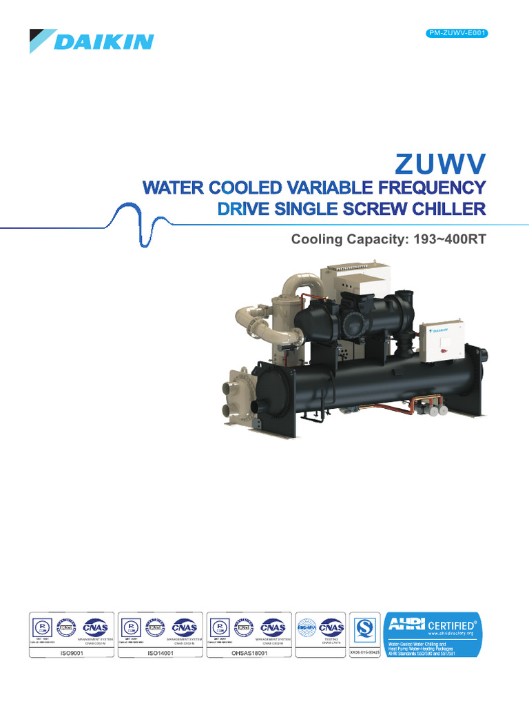 Daikin ZUWV Variable Speed Screw Chiller | PDF | Air Conditioning | Water