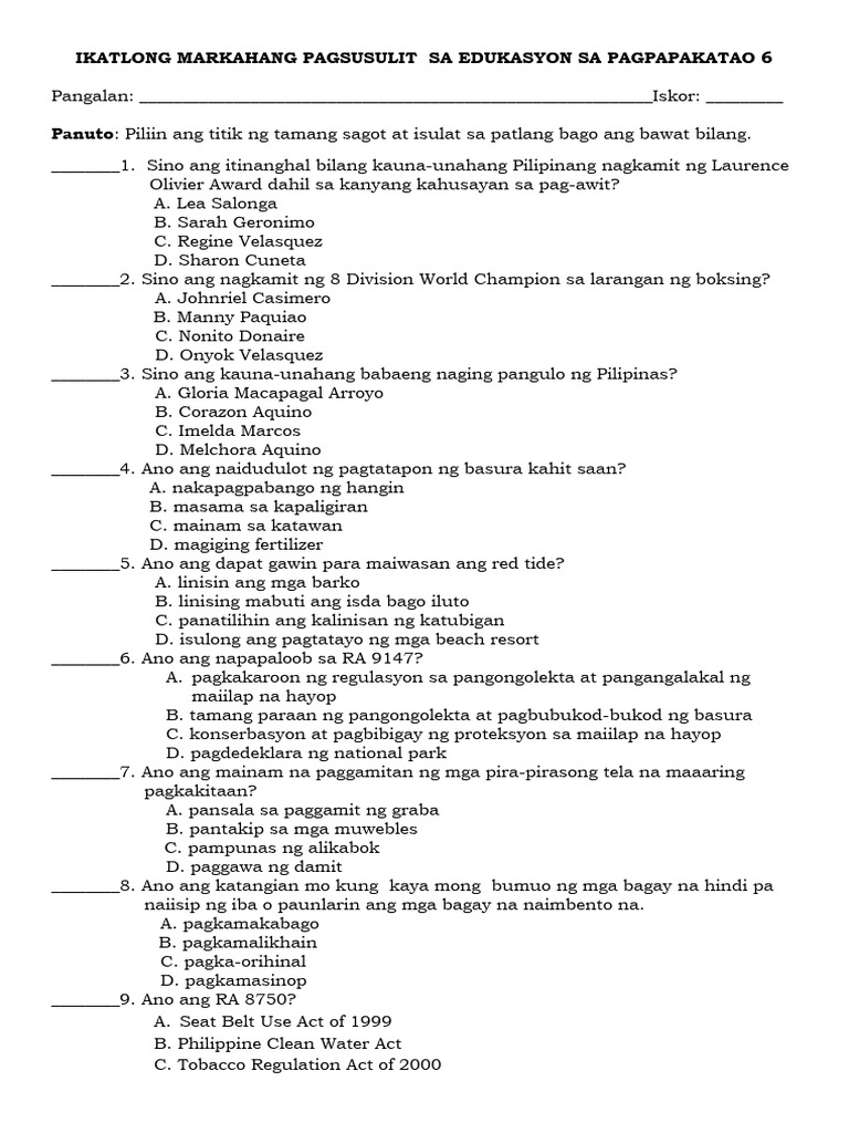Esp6 Q3 Pt-Tos | PDF