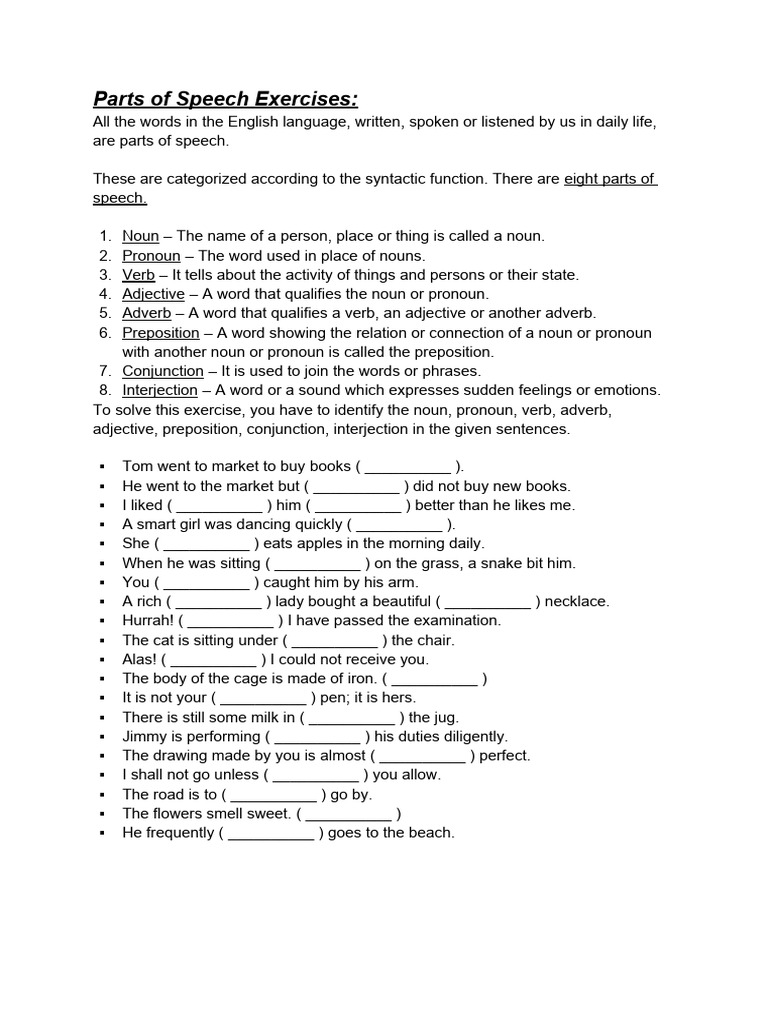 Parts of Speech Exercise Guide | PDF