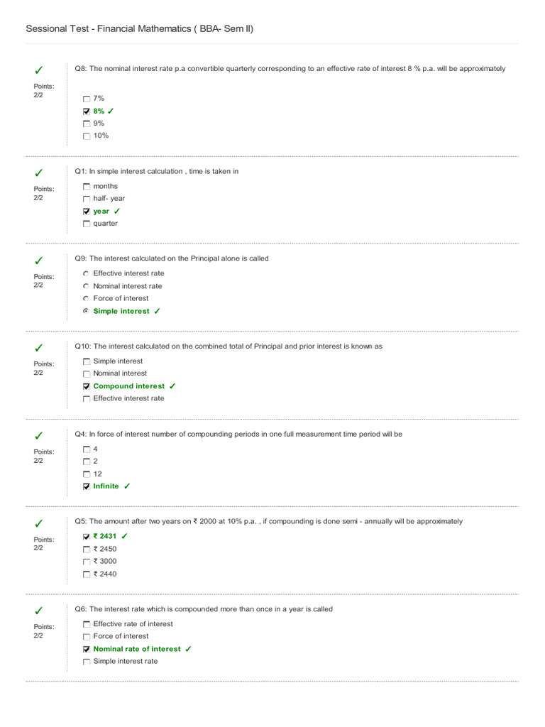 Financial Mathematics Sessional Test BBA | PDF