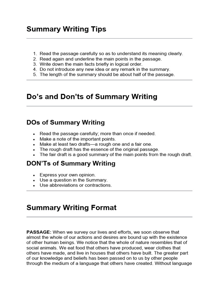 Summary Writing Tips | PDF | Knowledge | Human