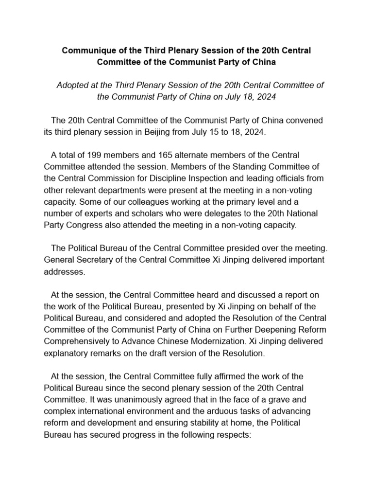 China's Third Plenum Communique - English | PDF | Xi Jinping | Governance