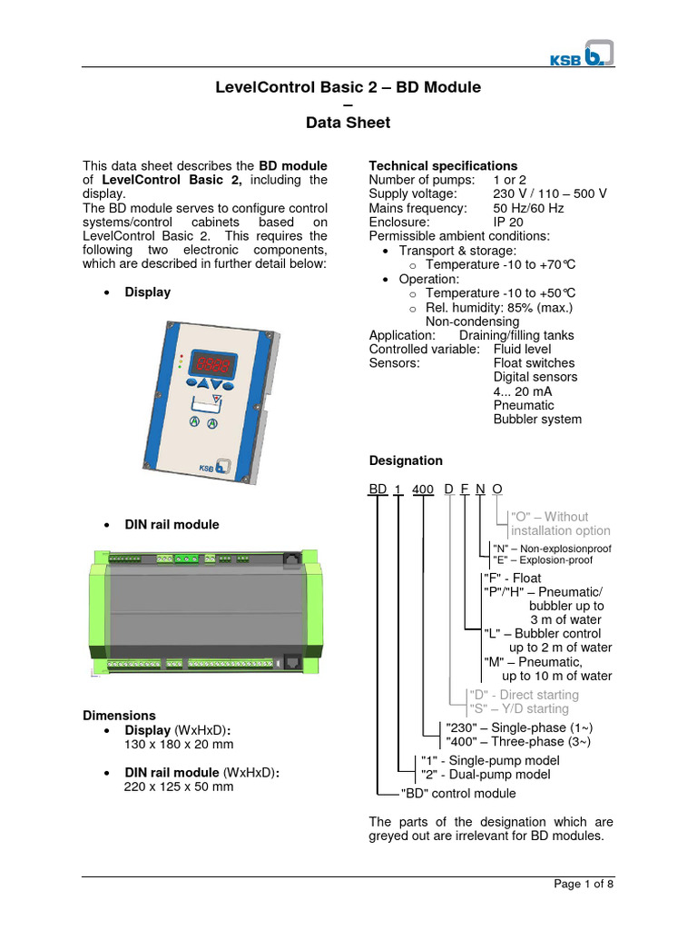 LevelControl Basic 2 BD - Datenblatt_EN_v3 | PDF | Relay | Switch