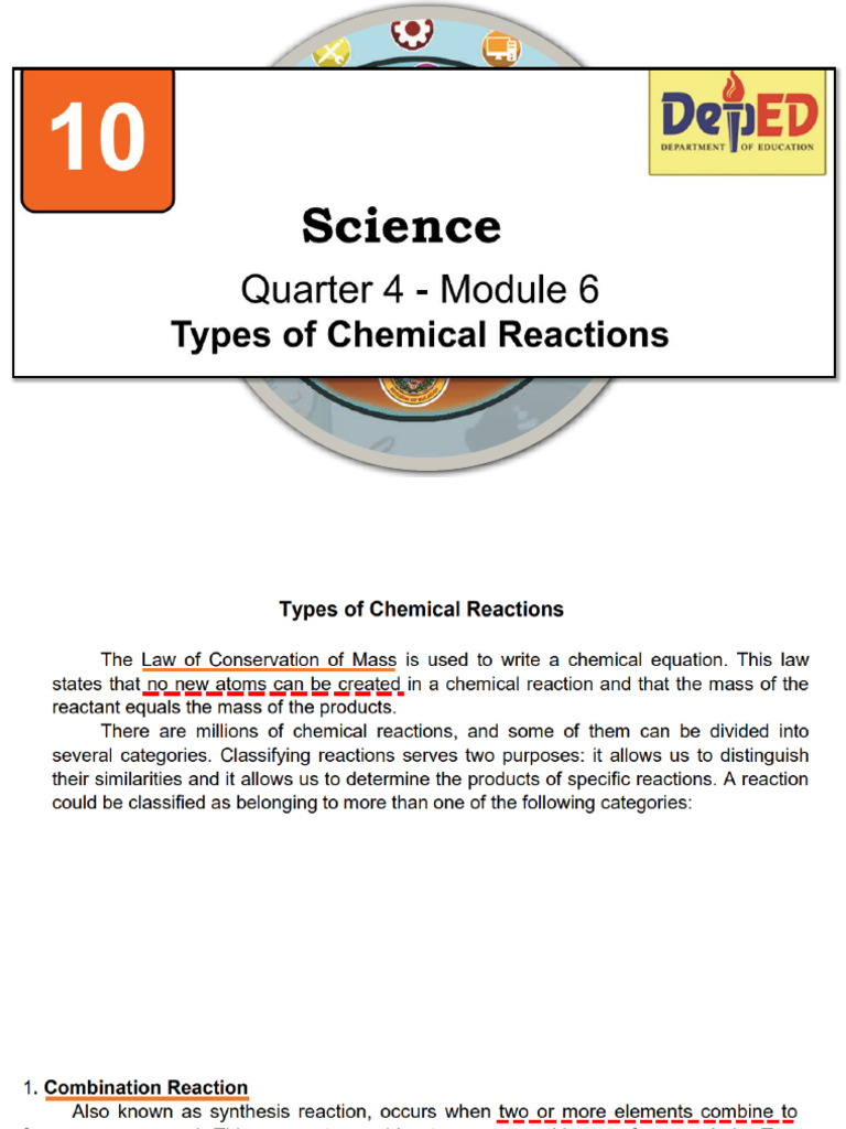 Types of Chemical Reactions Quarter 4 - Module 6 | Download Free PDF | Oxide | Chemical Reactions