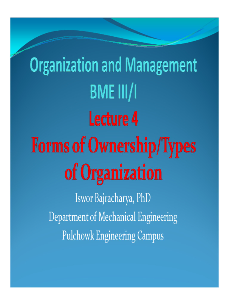 Lecture 4 - Types of Organization | PDF | Partnership | Sole Proprietorship