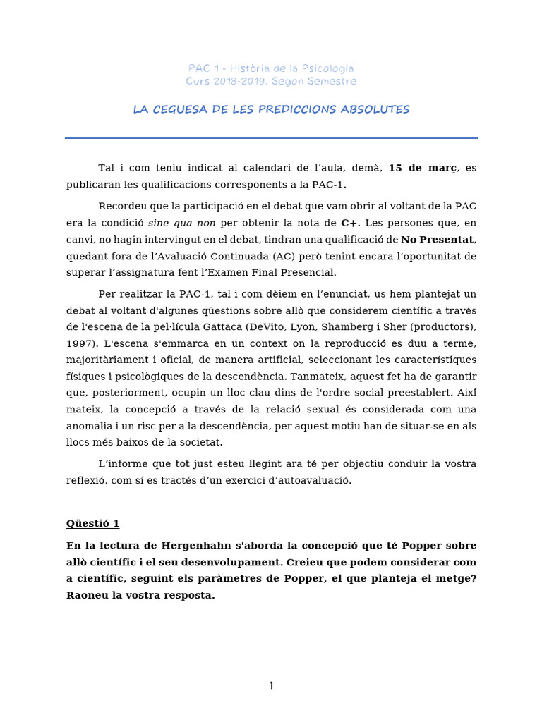 Devolució - PAC1 Historia de La Psicologia | PDF