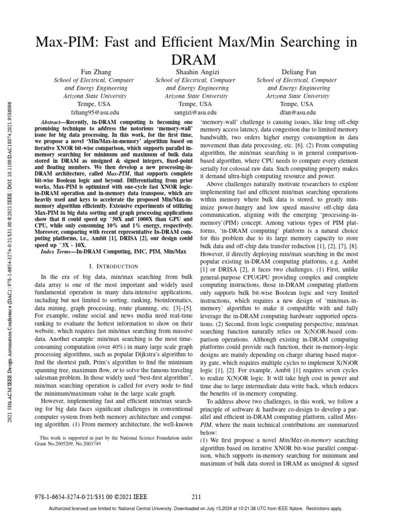 Max-PIM Fast and Efficient Max Min Searching in DRAM | PDF | Computing | Computer Science