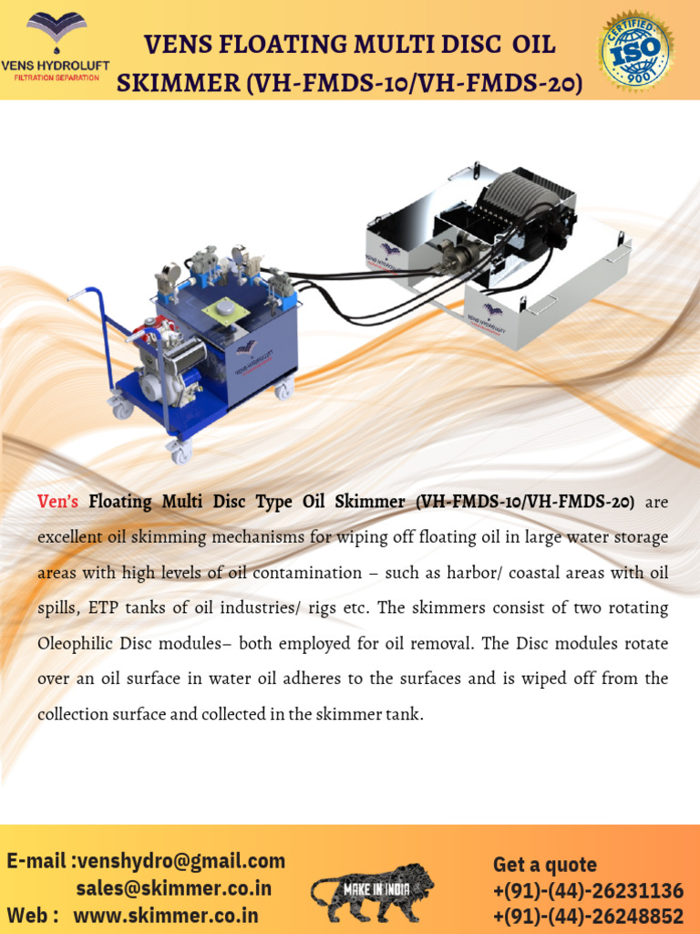 VENS FLOATING Multi Disc TYPE OIL SKIMMER 18.07.2024 | PDF | Liquids | Oils