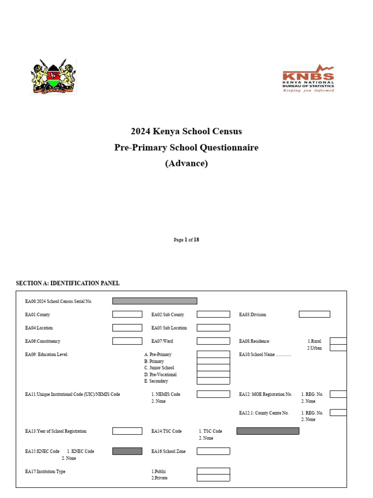 2 2024 School Census ADVANCE Questionnaire Pre-Primary FINAL | PDF ...