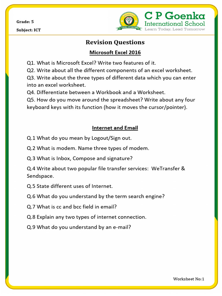 Grade 5 ICT Revision Questions | PDF