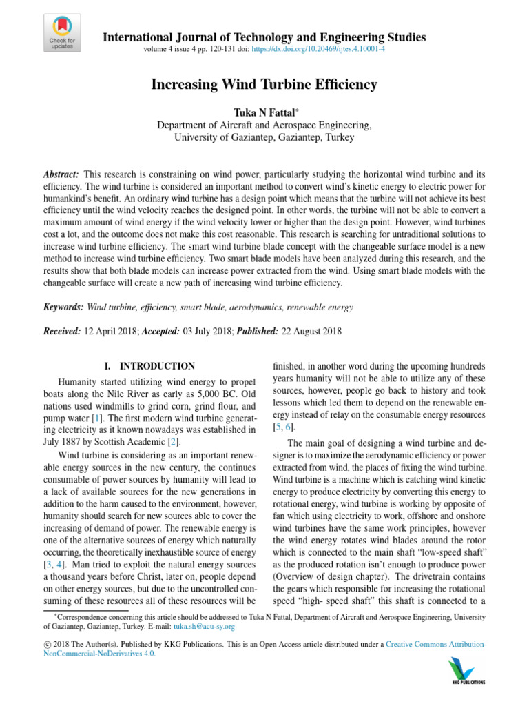 Increasing Wind Turbine Efficiency Pdf Wind Turbine Wind Power