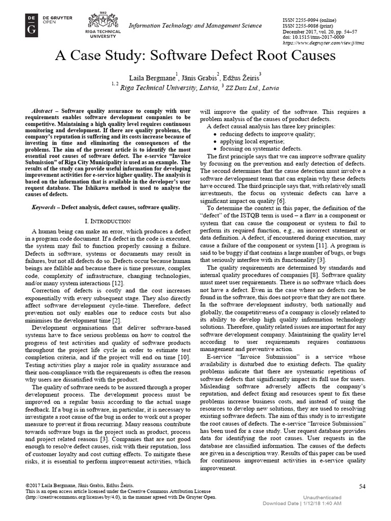 A Case Study Software Defect Root Causes | PDF | Software Bug | Systems ...