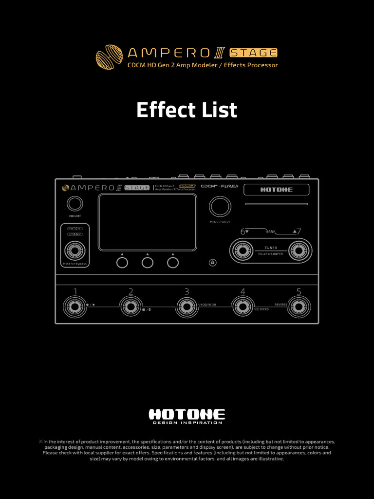 Ampero II Stage - Effect List | PDF | Filter (Signal Processing) | Equalization (Audio)