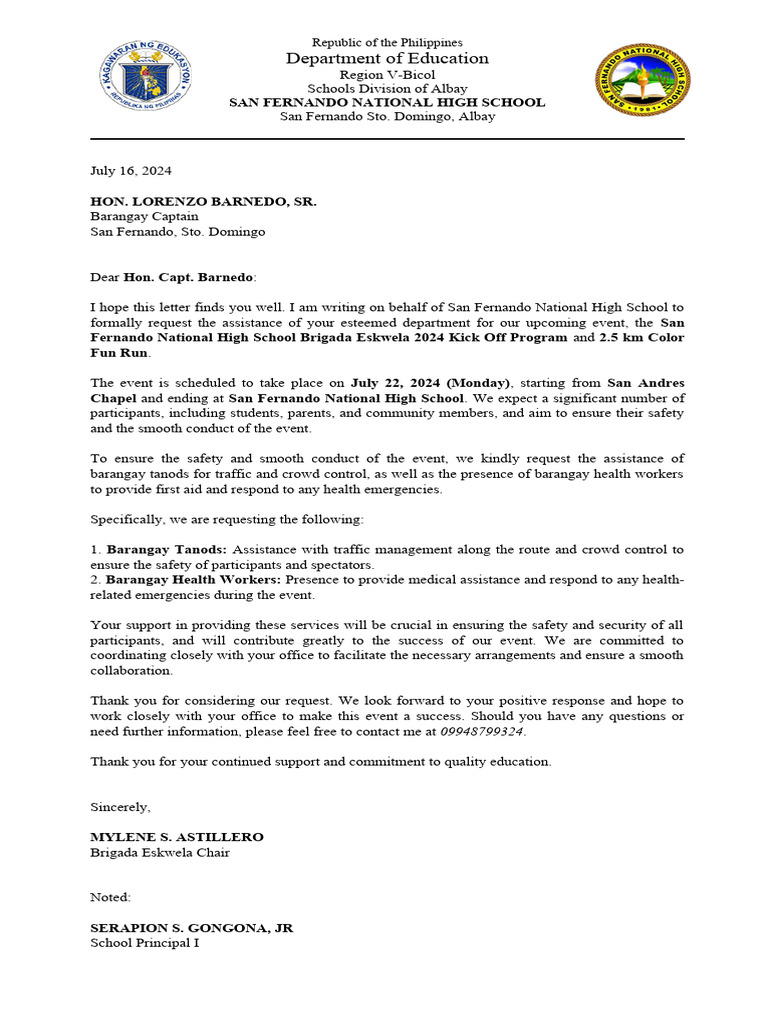 Request Letter To Tanod | PDF