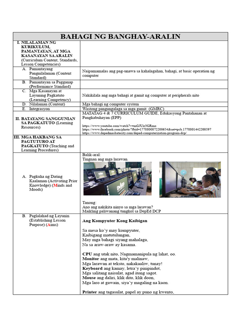 Bahagi NG Banghay Aralin | PDF