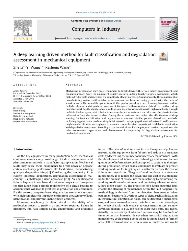 A Deep Learning Driven Method For Fault Classification and Degradation | PDF | Deep Learning ...