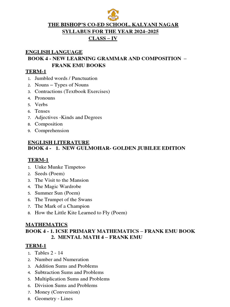 Class IV Syllabus 2024-2025 Overview | PDF | Grammar | Linguistic Morphology