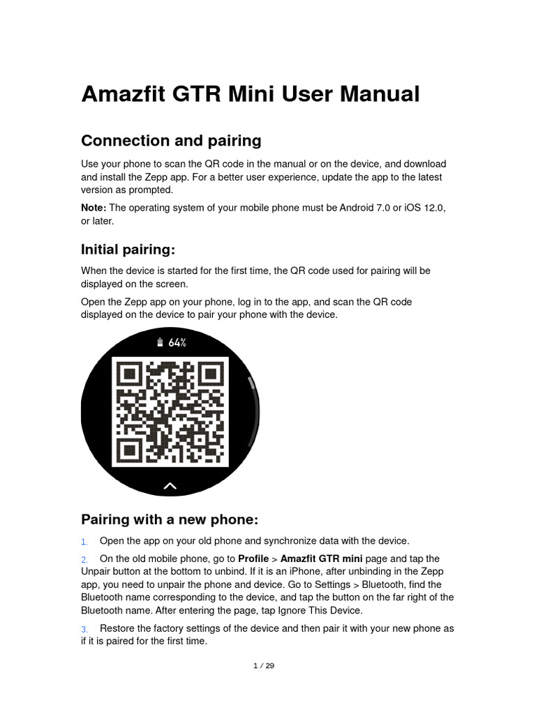 Amazfit GTR Mini User Manual: Connection and Pairing | PDF | Sleep | Ios
