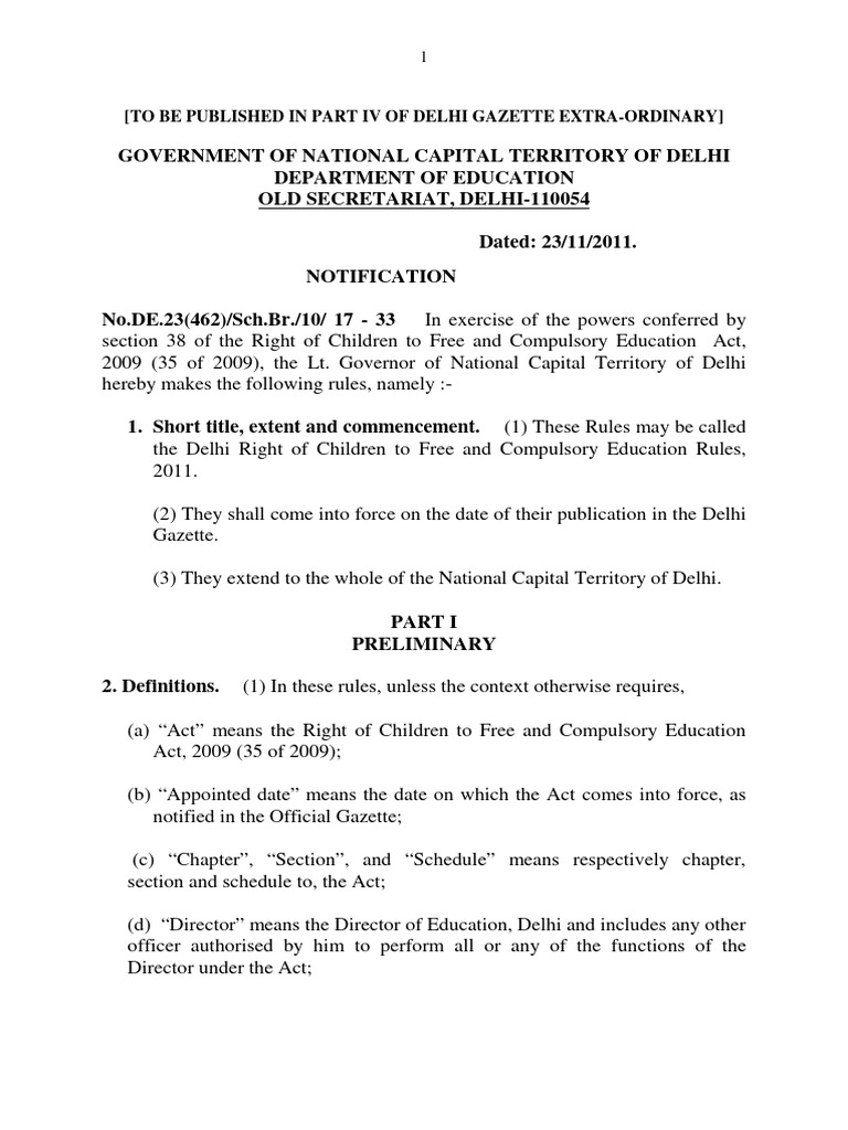 Delhi - Rte Rules 2011 - DT 25112011 | PDF | Schools | Teachers