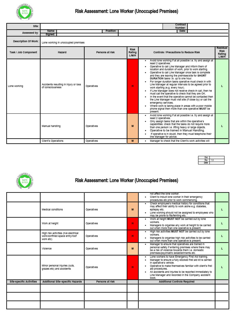 Lone Worker Unoccupied Premises | PDF | Risk | Hazards