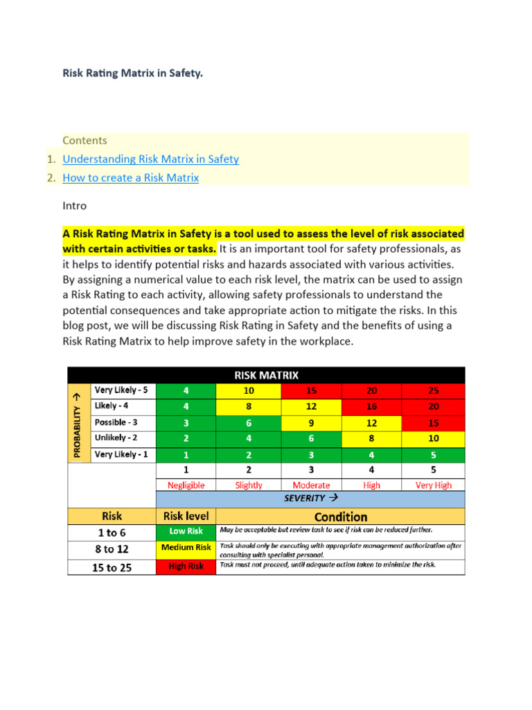 Risk Rating Matrix in Safety | PDF | Risk | Hazards
