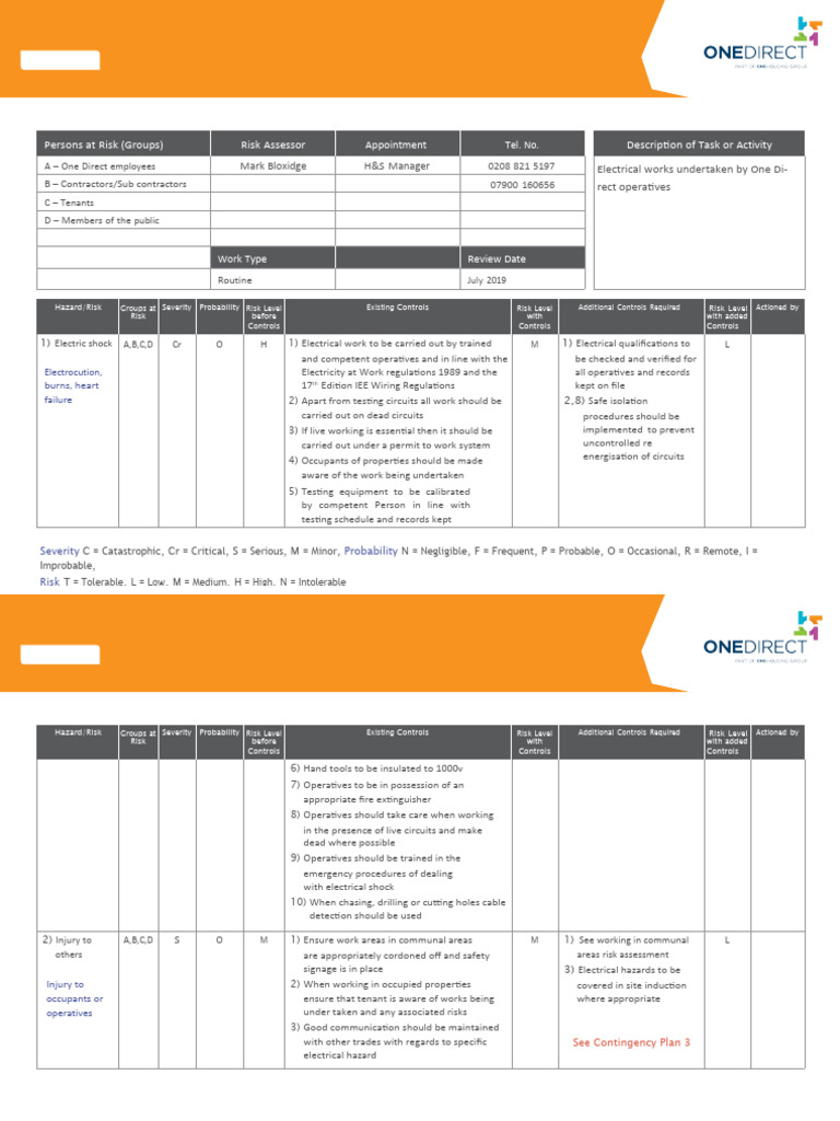 Risk Assessment of Electrical Work | PDF | Personal Protective ...