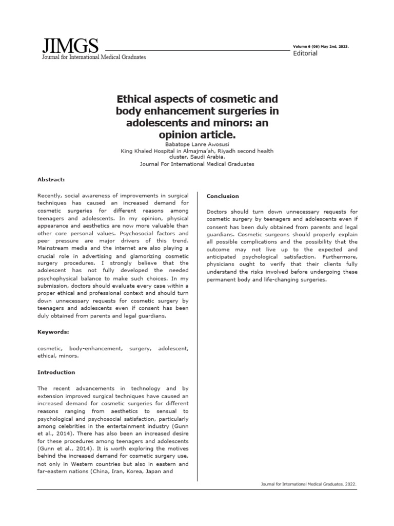 Ethical Concerns in Adolescent Surgery | PDF | Surgery | Adolescence