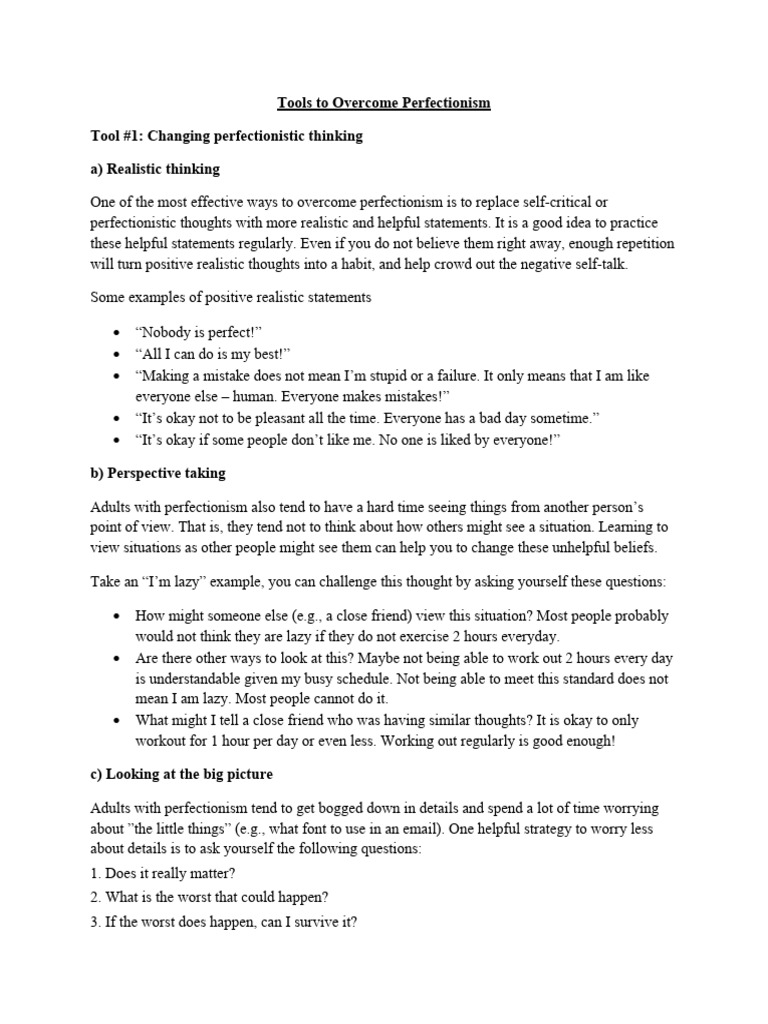 Tools To Overcome Perfectionism | PDF | Perfectionism (Psychology ...