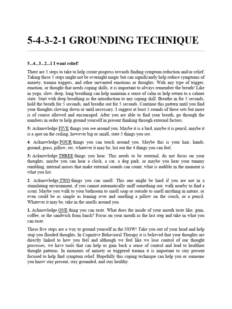 Grounding Technique | PDF | Thought | Psychological Trauma