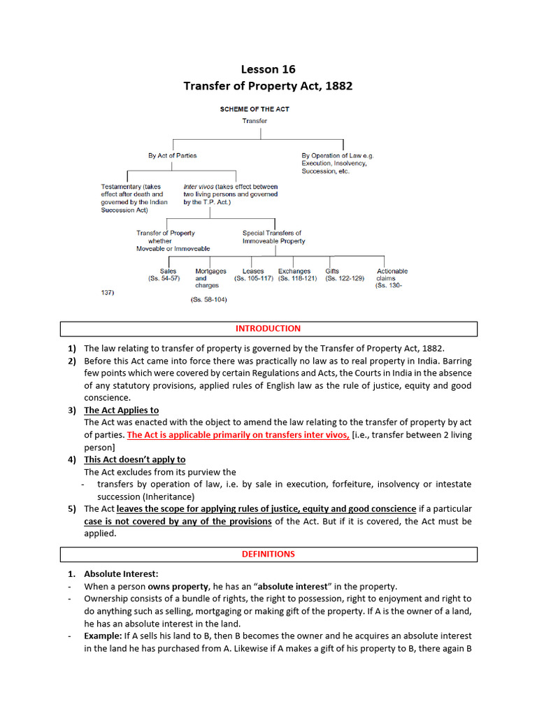 Transfer of Property Act Overview | PDF | Lease | Mortgage Law
