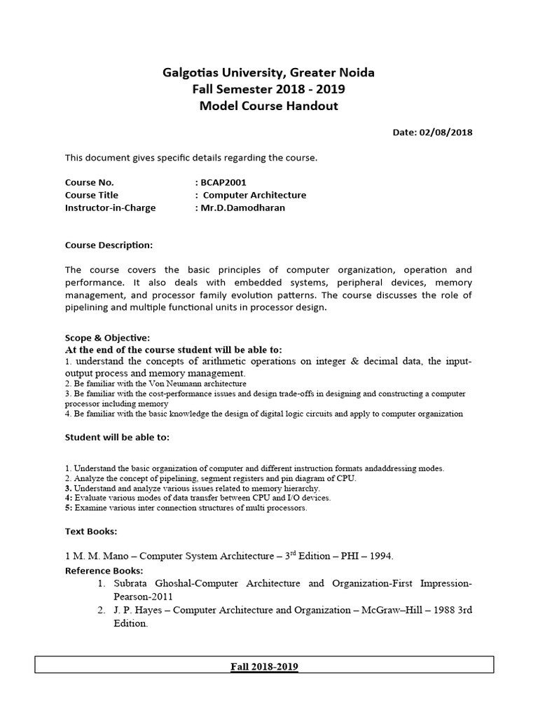 BCAP2001 - Computer Architecture-C2 Slot | PDF | Central Processing Unit | Input/Output