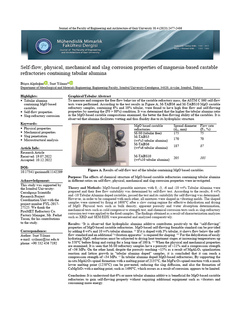 Self-Flow, Physical, Mechanical and Slag Corrosion Properties of ...