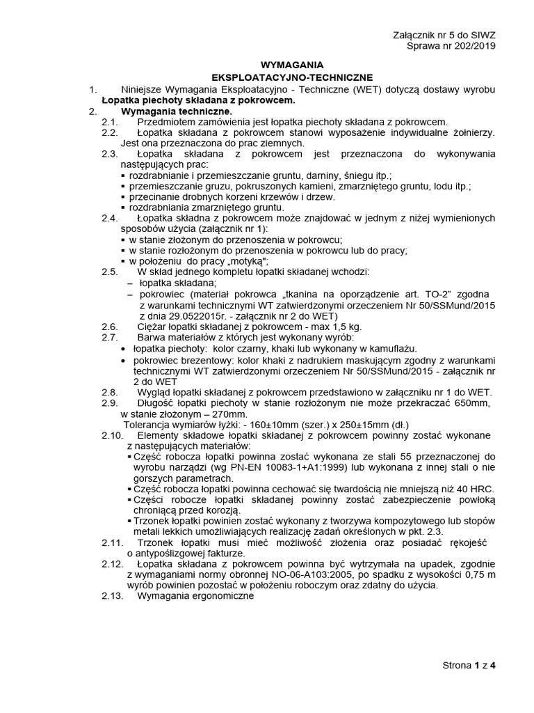Zalacznik NR 5 - Wymagania Eksploatacyjno-Techniczne1 | PDF