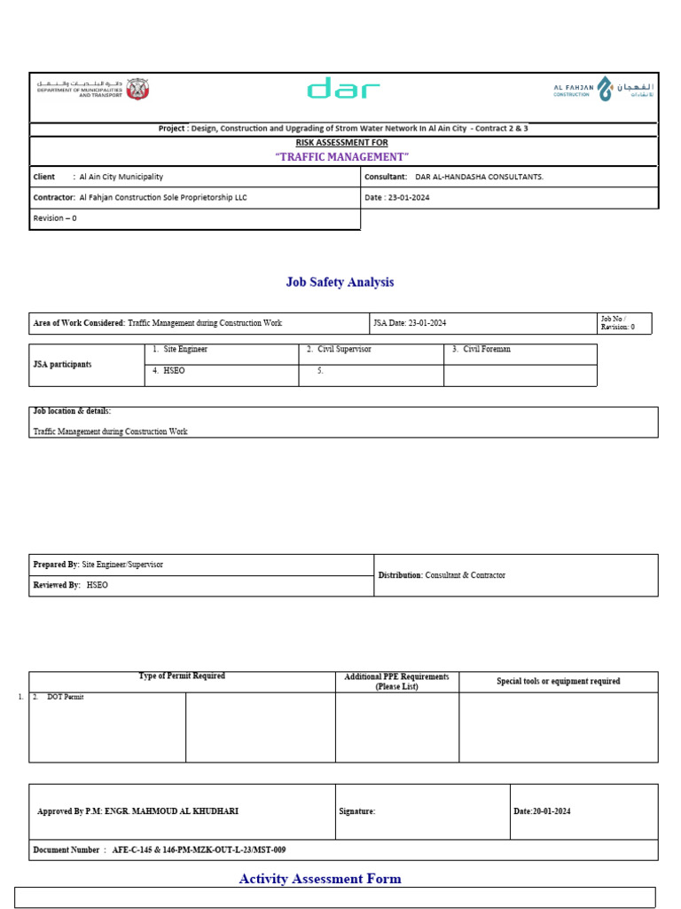 JSA For Traffic Management | PDF | Traffic | Traffic Collision