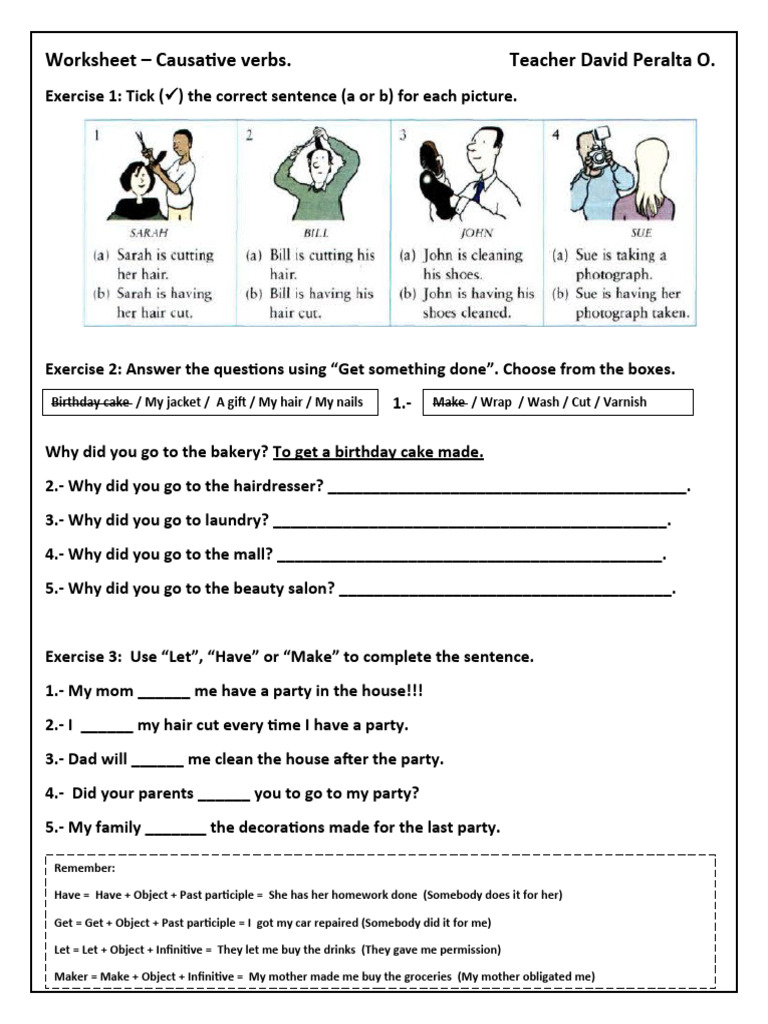 Causative Verbs Worksheet for Students | PDF
